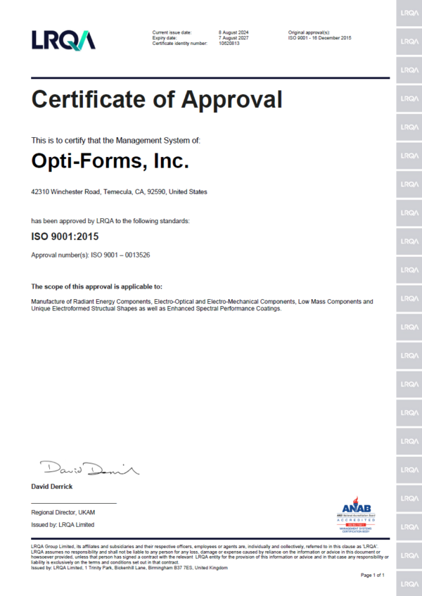 Credentials | Optiforms, Inc.